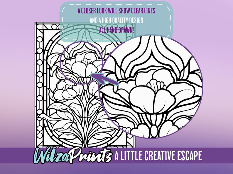 Stained Glass Flowers Coloring Pages for Adults Floral Art Color Sheets ...