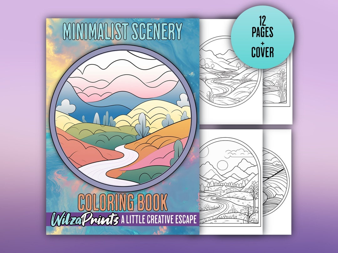 Minimalist Coloring Pages for Adults and Kids Boho Scenery Easy Color ...