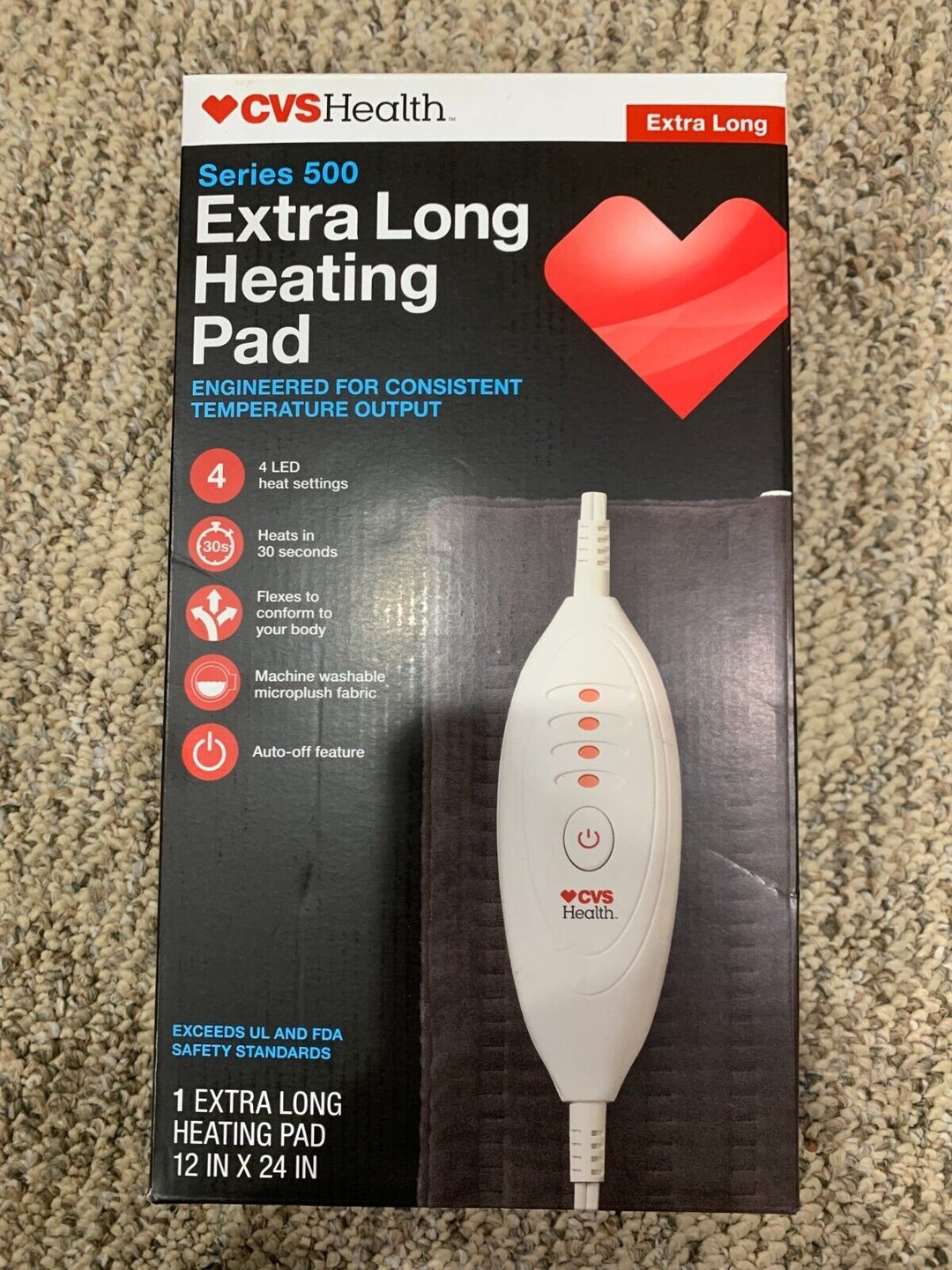 Heating Pad 12 X 24 Inches Cvs Health Series 500 Extra Long Electric ...
