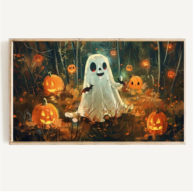 Halloween Frame TV Art | Cute Ghost Landscape Painting Digital Download ...