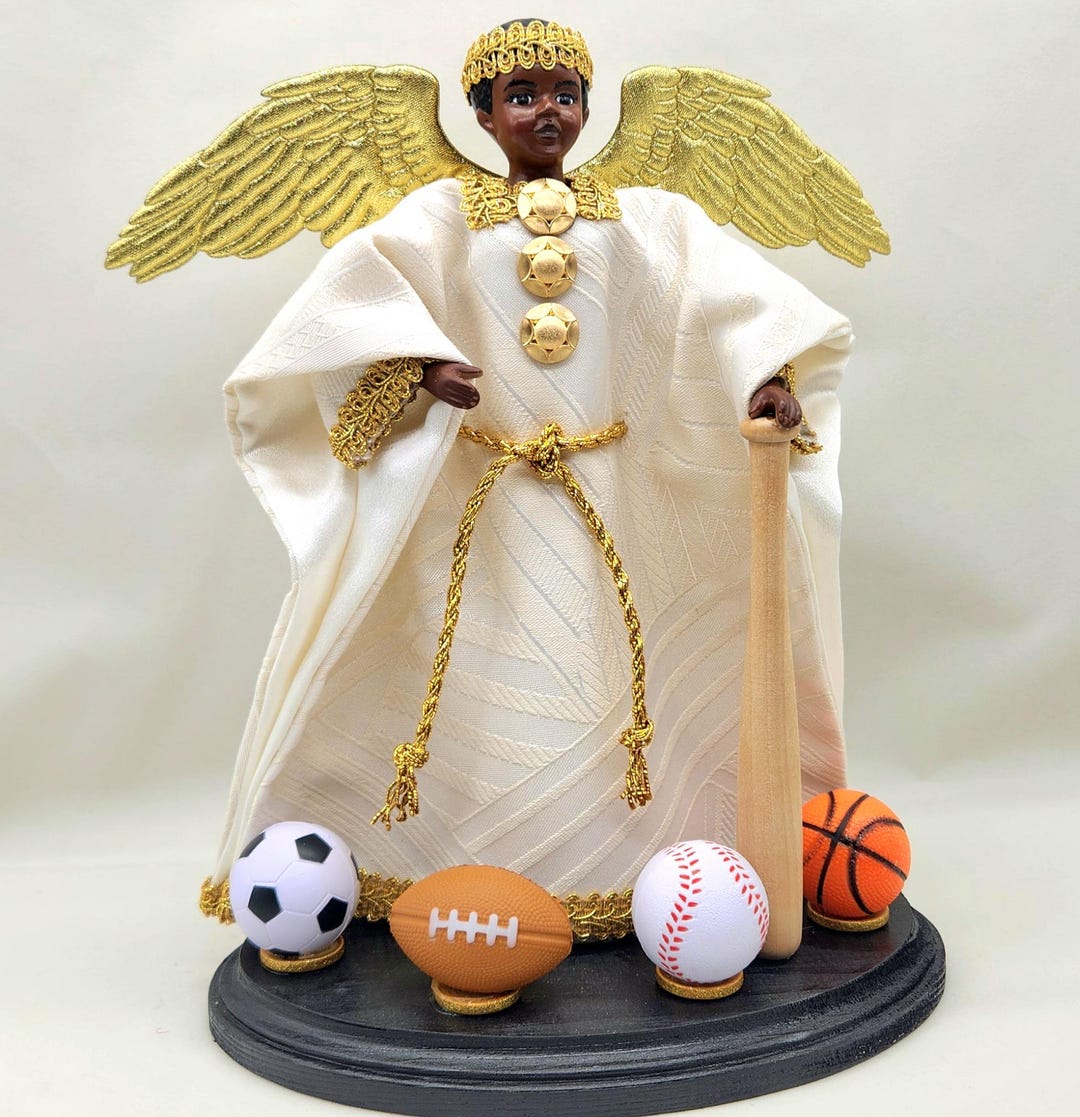 Handcrafted African American Boy Angel Figurine With Sports Balls - Etsy