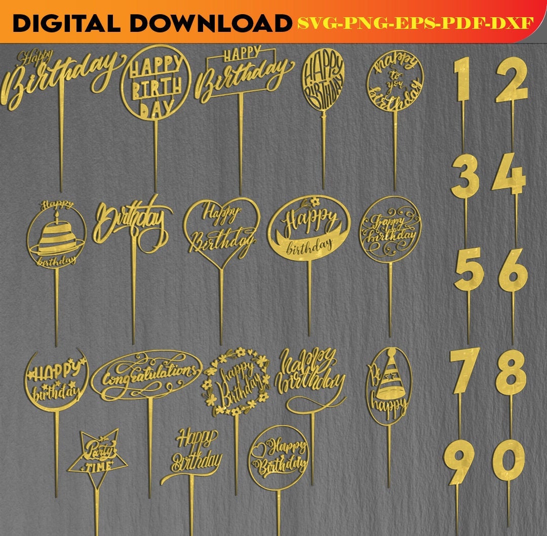 28 Happy Birthday Cake Toppers SVG, Cake Topper Laser Cut Files, Circle ...