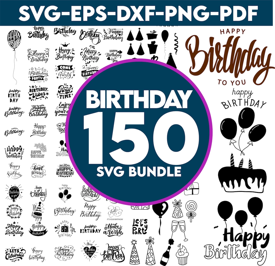Happy Birthday Svg Bundle, Happy Birthday Png, Birthday Cake Svg, Happy ...