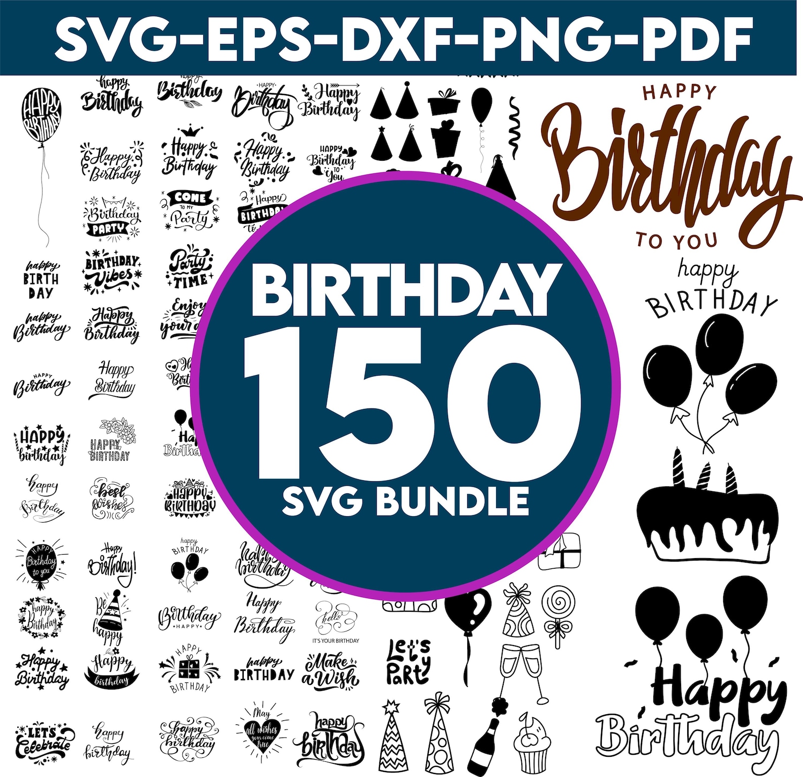 Happy Birthday Svg Bundle, Happy Birthday Png, Birthday Cake Svg, Happy ...