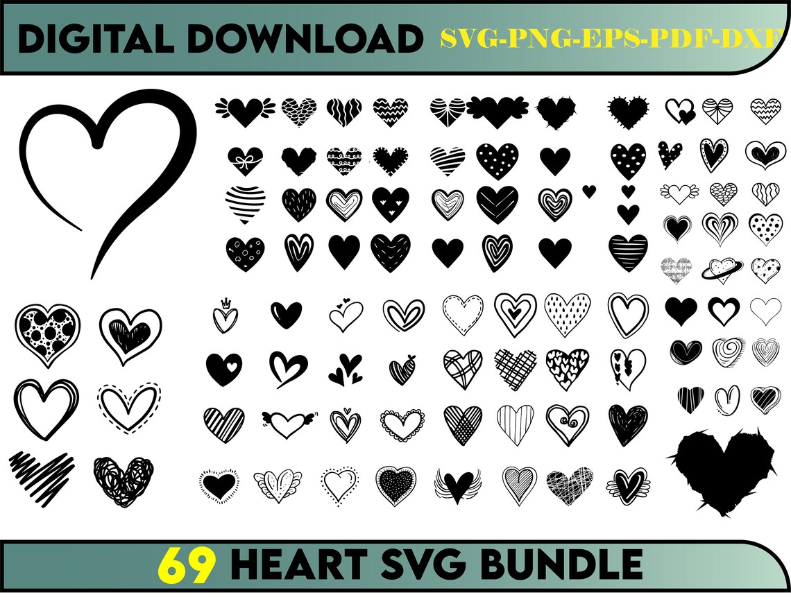 96 Heart Svg Bundle , HEART Doodle Svg, Heart Svg Cut Files for Cricut ...