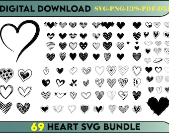 Heart Svg Bundle,heart Doodle Svg, Heart Svg Cut Files for Cricut, Heart Clipart, Hand Drawn ...