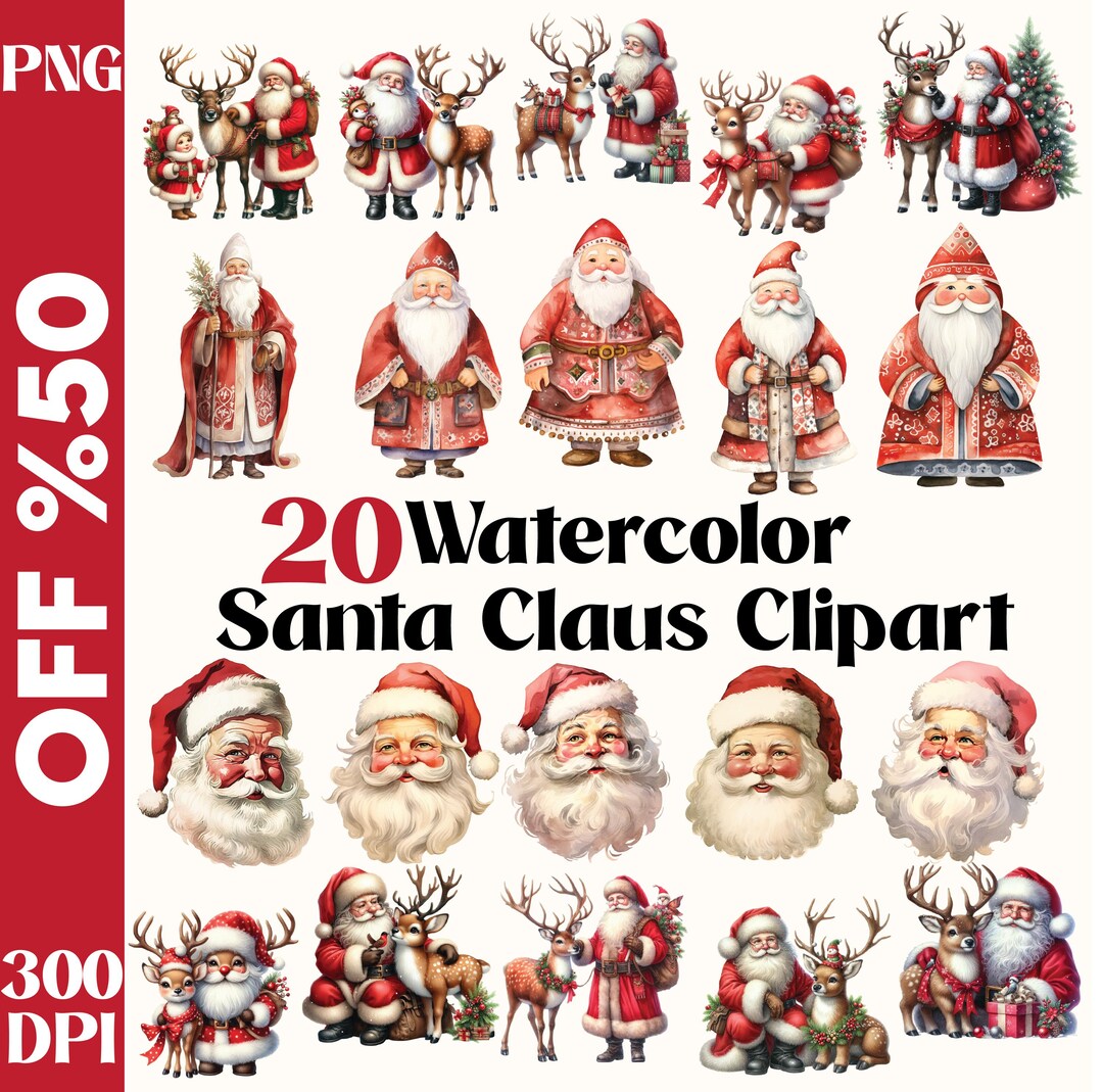 Watercolor Santa Clipart Watercolor Christmas Clipart Christmas Santa ...