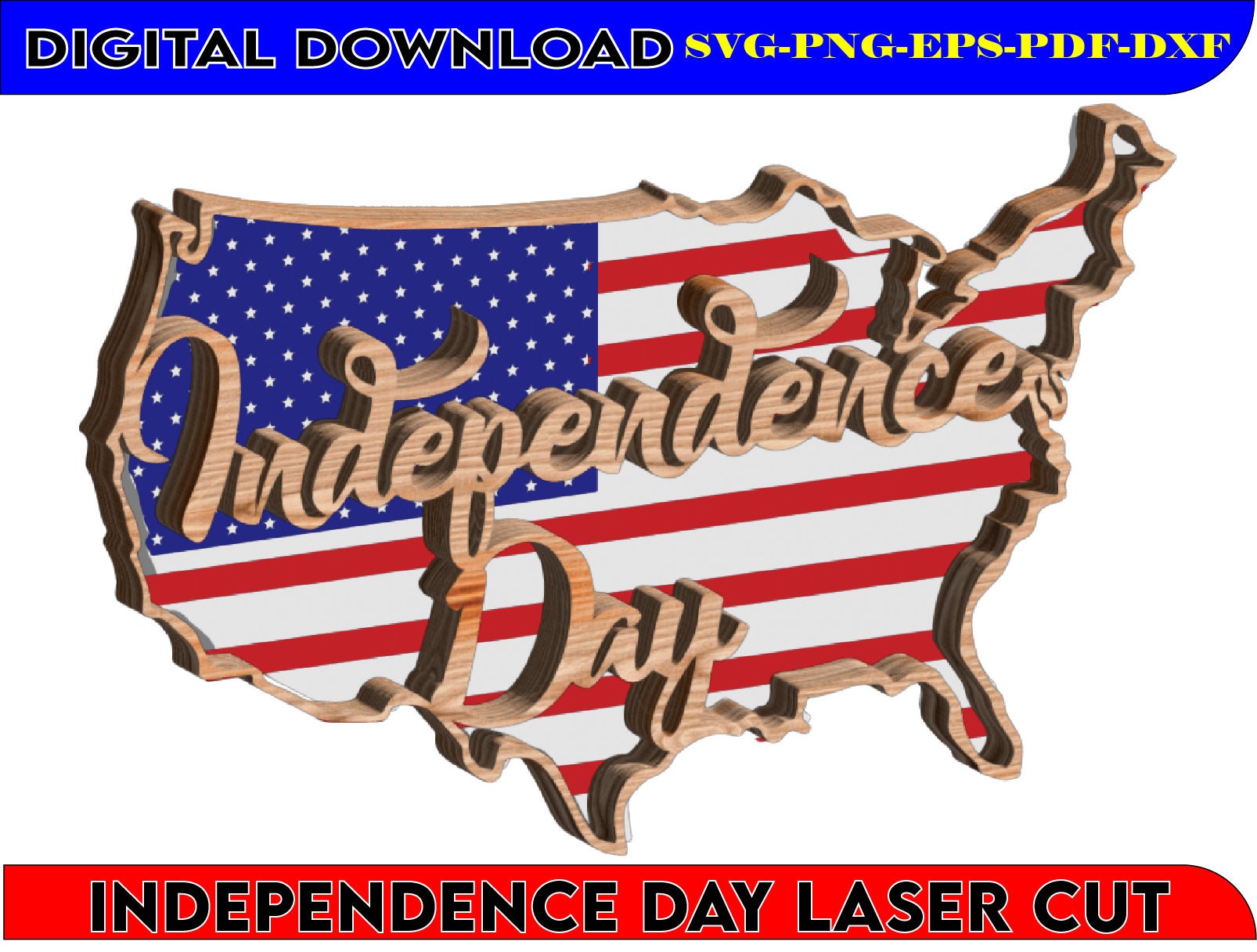 Independence Day Laser Cut File for Glowforge American Flag SVG 4th of ...