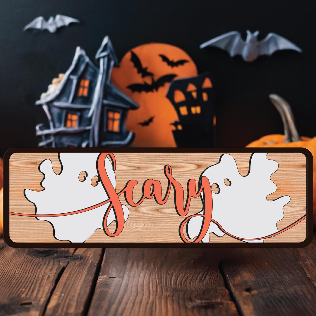 Scary Ghost Sign Laser SVG Boo Ghost Framed Laser Sign Halloween Framed ...