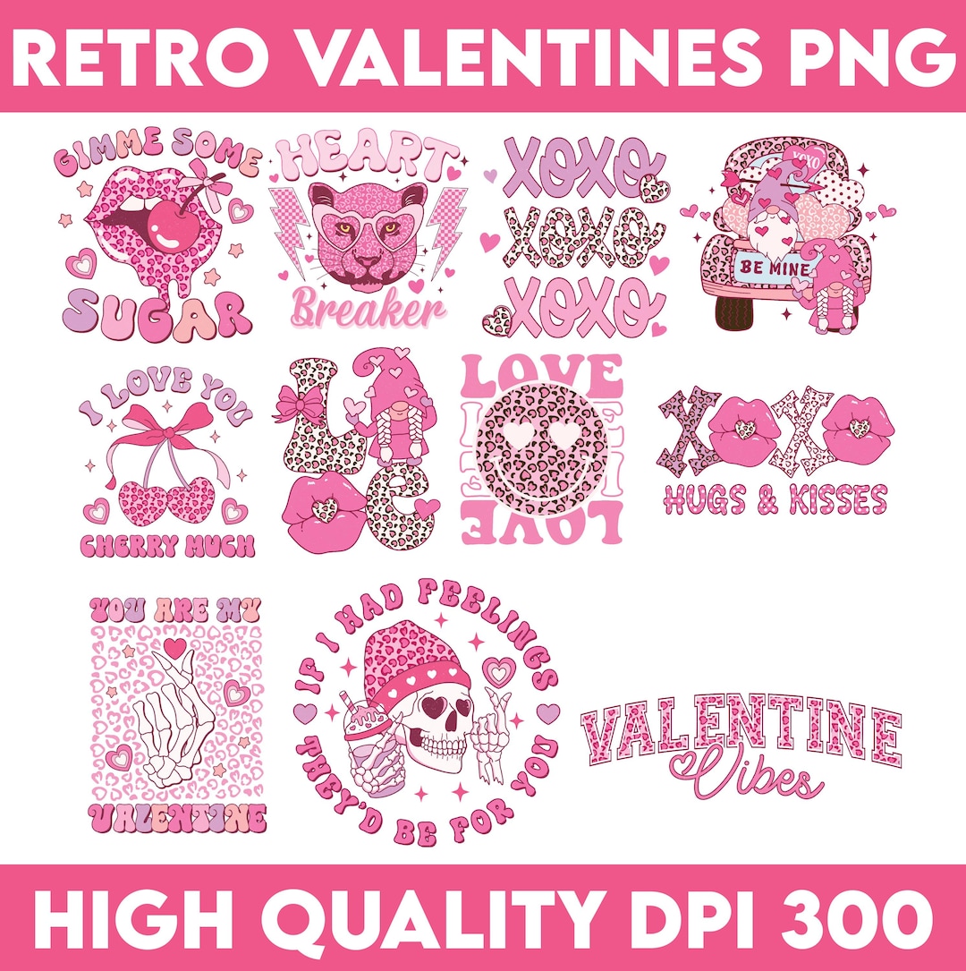 Retro Valentines Png Bundle, Retro Valentine Svg, Groovy Valentine Png ...