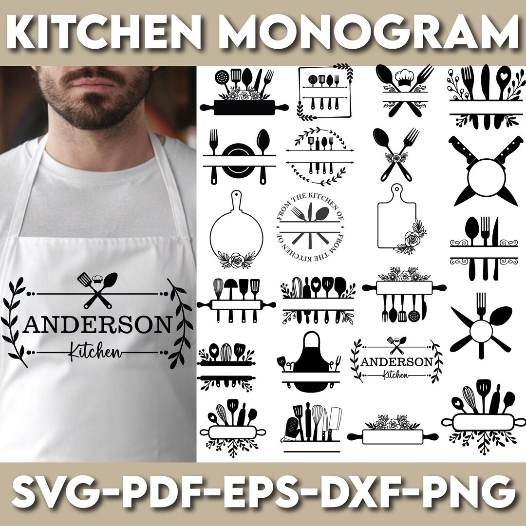 Kitchen Monogram SVG Bundle, Monogram SVG, Split Monogram Svg, Baking ...