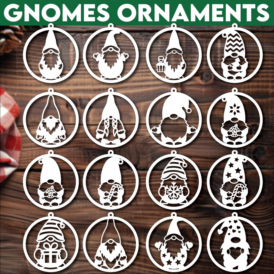 16 Gnome Ornament SVG, Gnomes Bundle Svg, Tree Decor Svg, Laser Cut ...