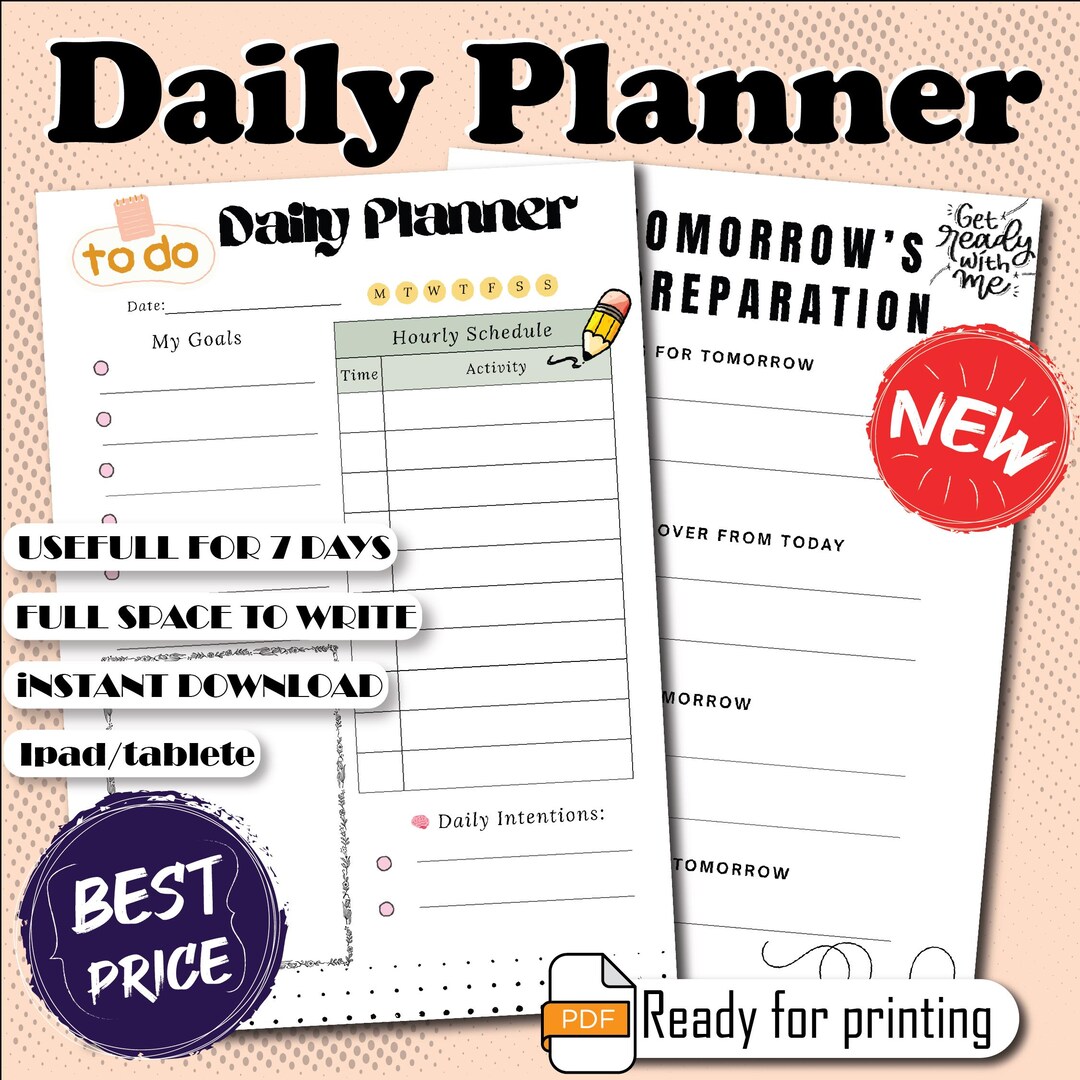 Daily Planner Personal Daily Planner Daily Hourly Planner Instant ...