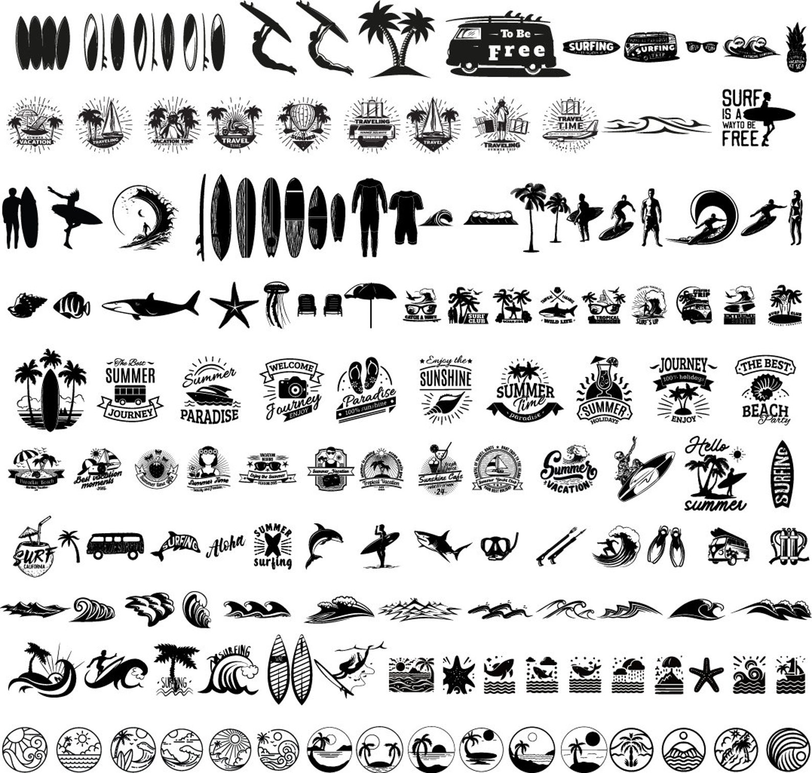 Surfing Bundle Svg Png Pdf Eps Dxf Bundle Silhouette Cricut Commercial ...