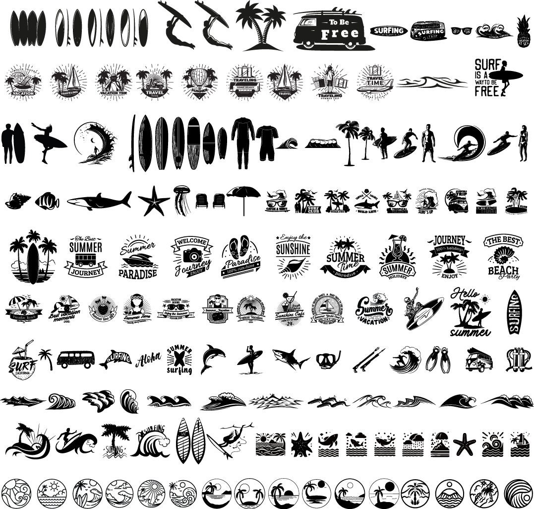 Surfing Bundle Svg Png Pdf Eps Dxf Bundle Silhouette Cricut Commercial ...