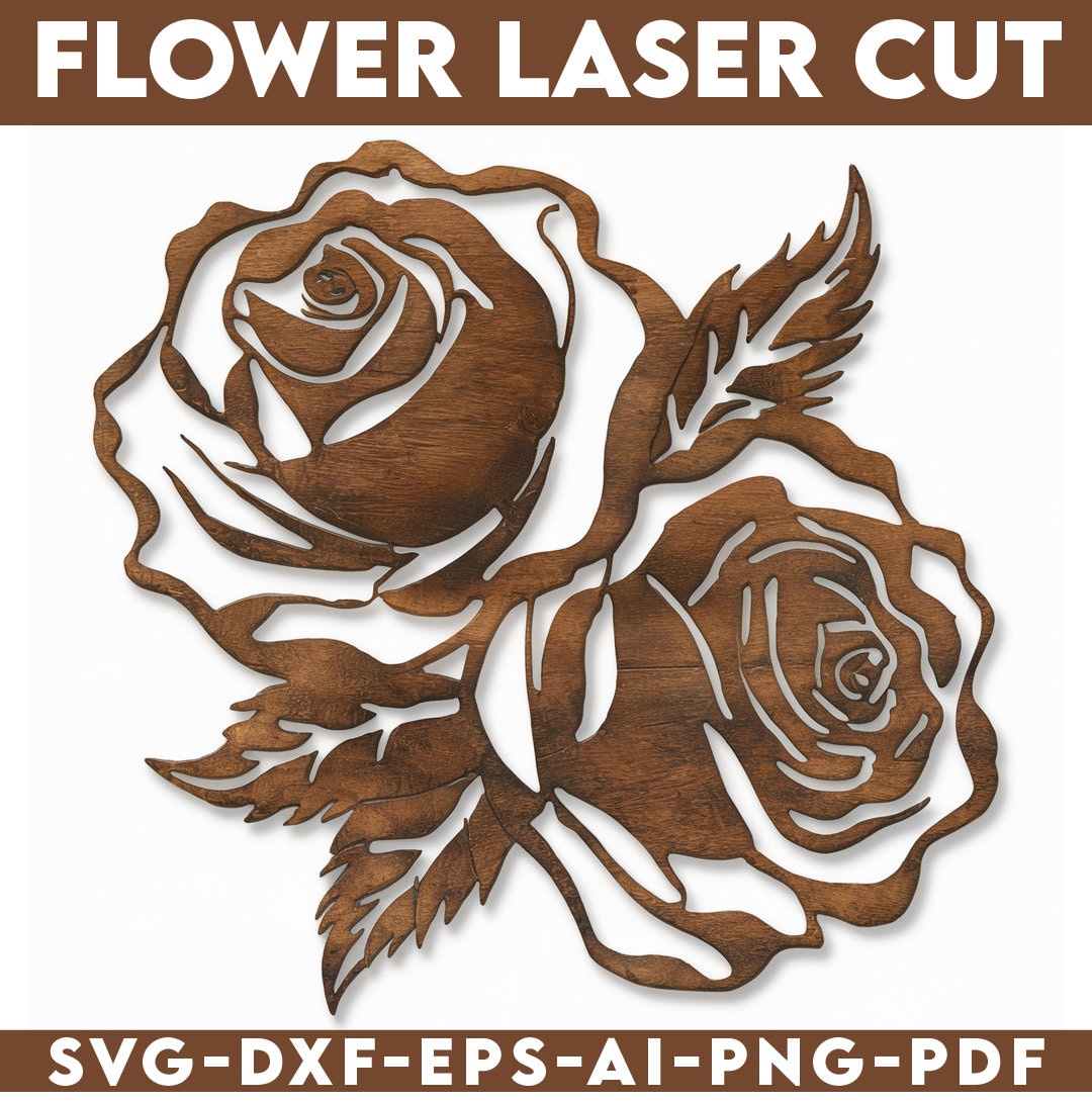 Two Rose Laser Cut Svg Files, Vector Files for Wood Laser Cutting, Rose ...
