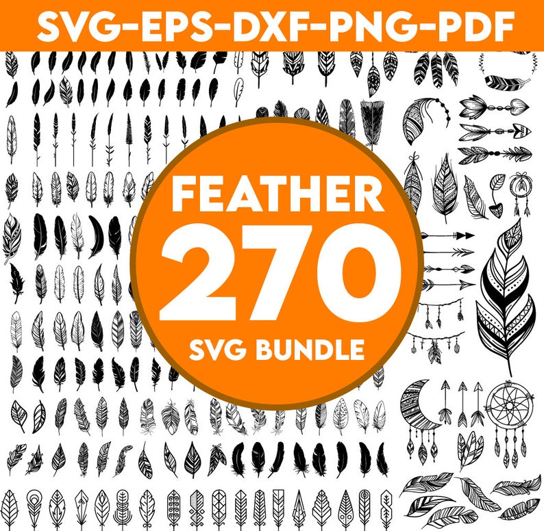270 Feather Svg Bundle, Feather Birds Svg, Dxf, Png, Jpg, Feathers ...