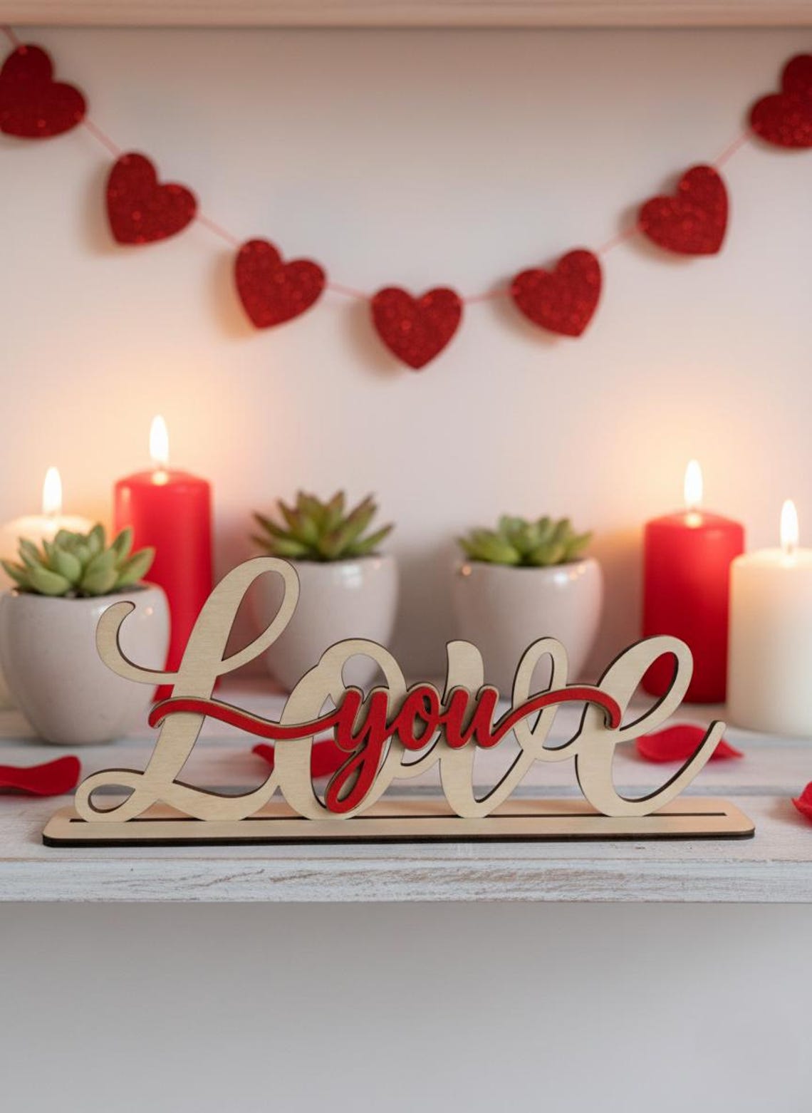 Love You Shelf Sitter Standing Sign SVG, Laser Cut File Valentine Heart ...