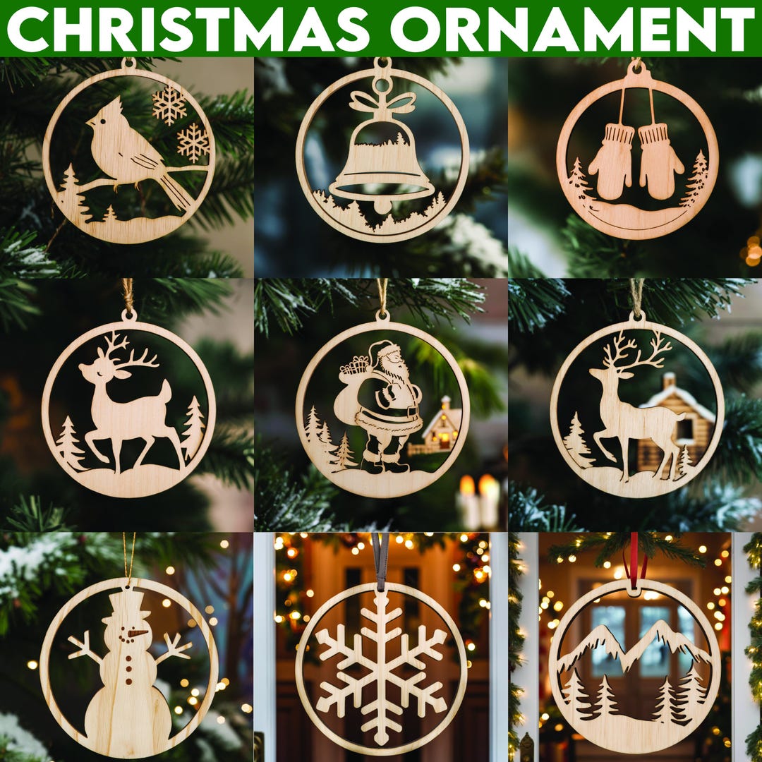 10 Christmas Round Ornament Bundle PNG Sublimation Template, Wood Cut ...