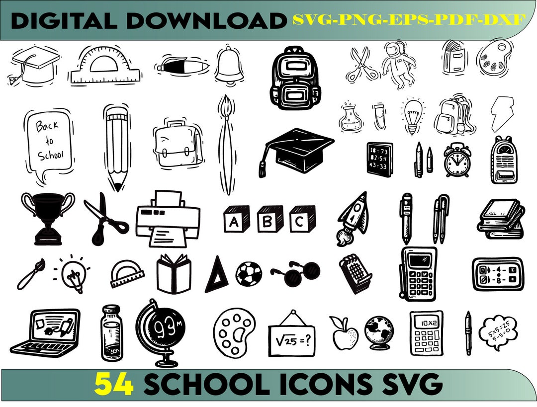 Back to School Icons Collection Svg,school Elements Svg, School Bandle ...