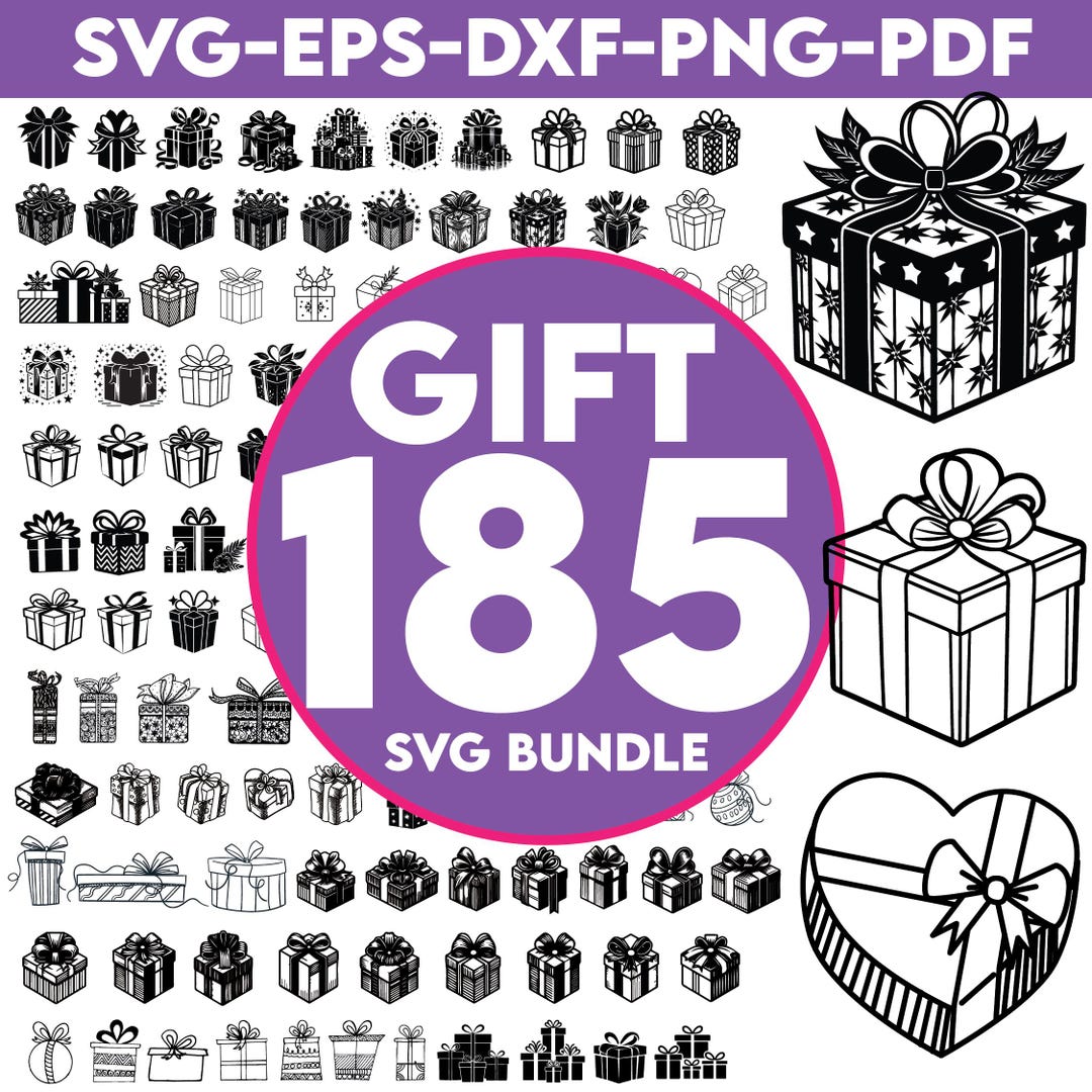 185 Gift Box SVG Bundle, Gift Box PNG Bundle, Gift Box Clipart, Present ...