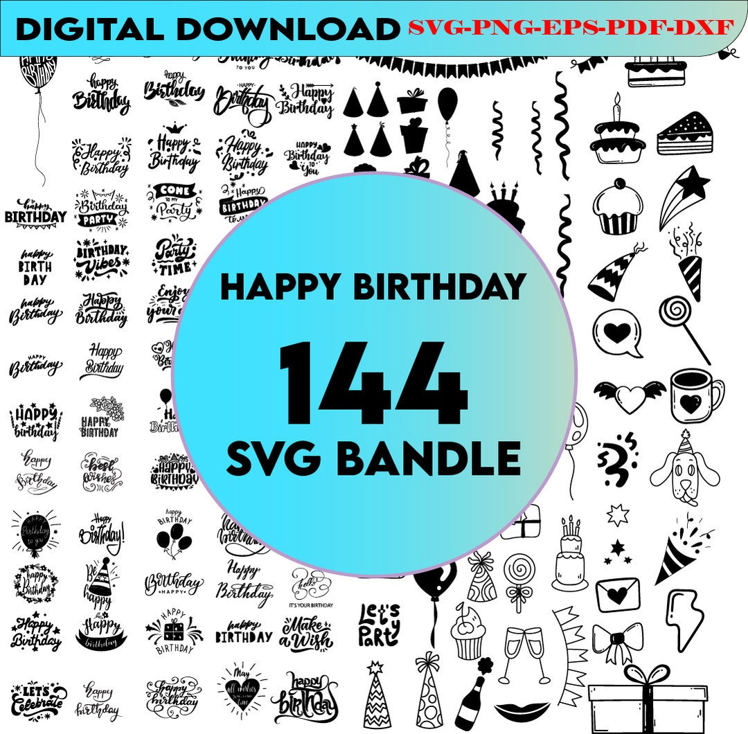 Happy Birthday Svg Bundle Happy Birthday Png Birthday Cake Svg Happy