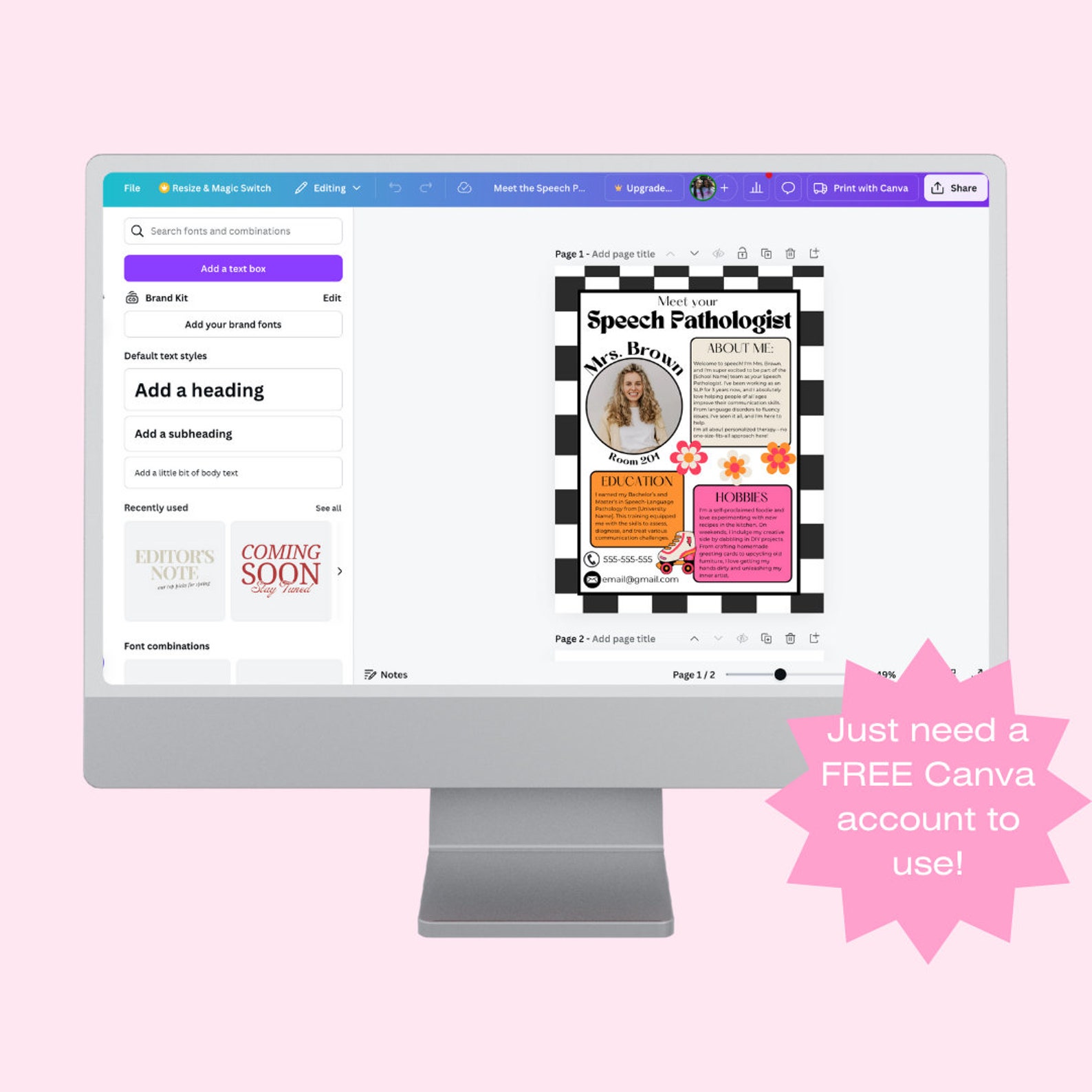 Meet the Slp/pt/ot/teacher Template Editable Using Canva Back to School Printable Welcome Letter ...