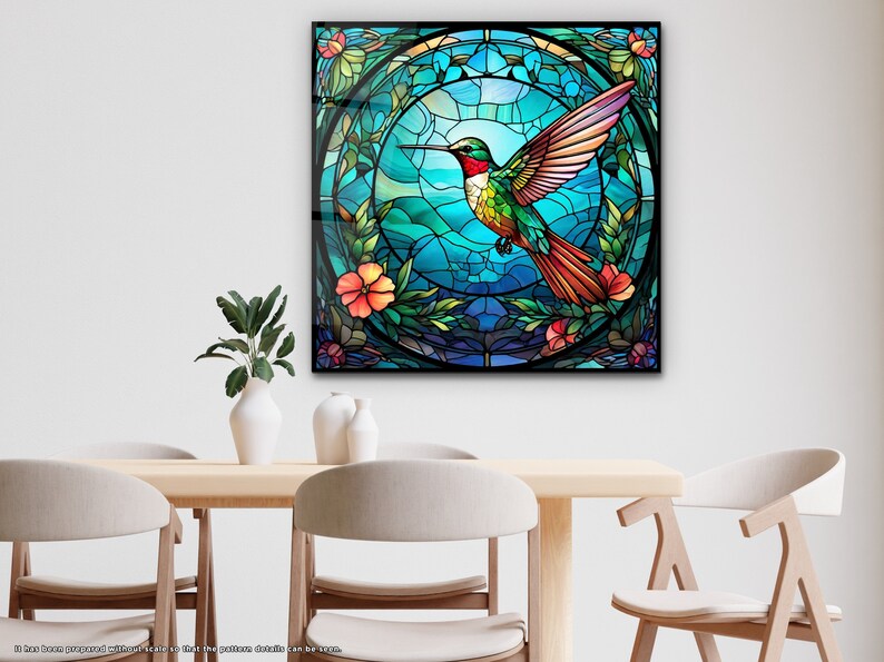 Hummingbird Stained Glass Wall Art, Colorful Mosaic Wall Decor ...
