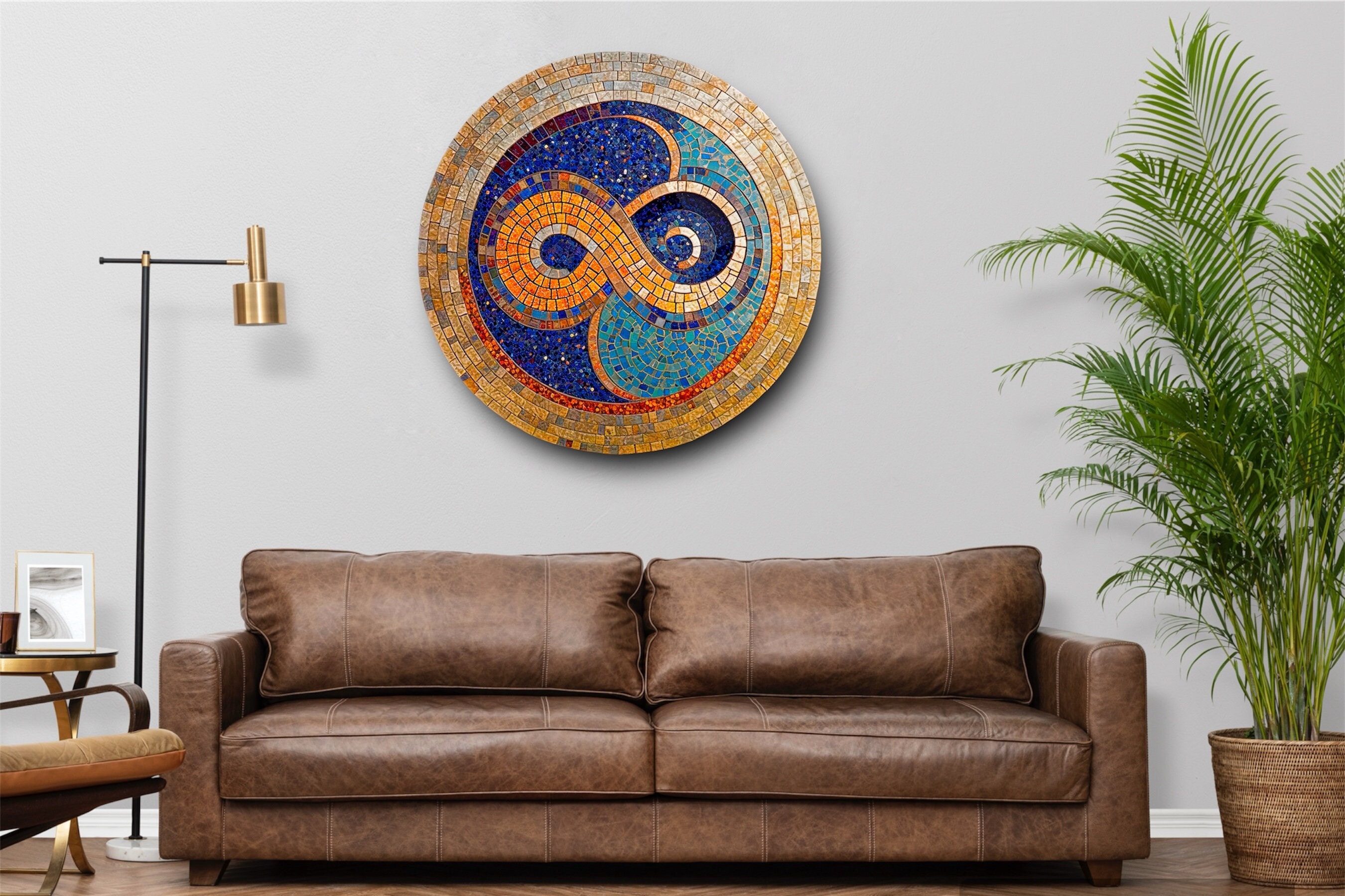 Infinity Symbol Round Ancient Mosaic Modern Art Round Glass Wall Art ...