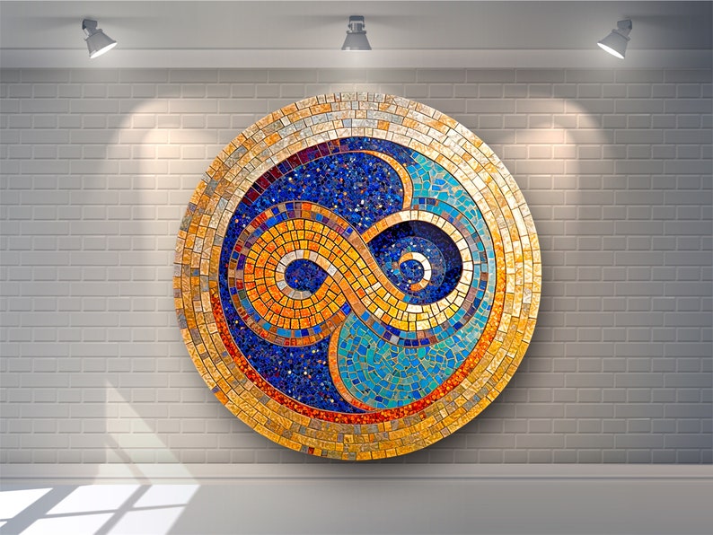Infinity Symbol Round Ancient Mosaic Modern Art Round Glass Wall Art ...