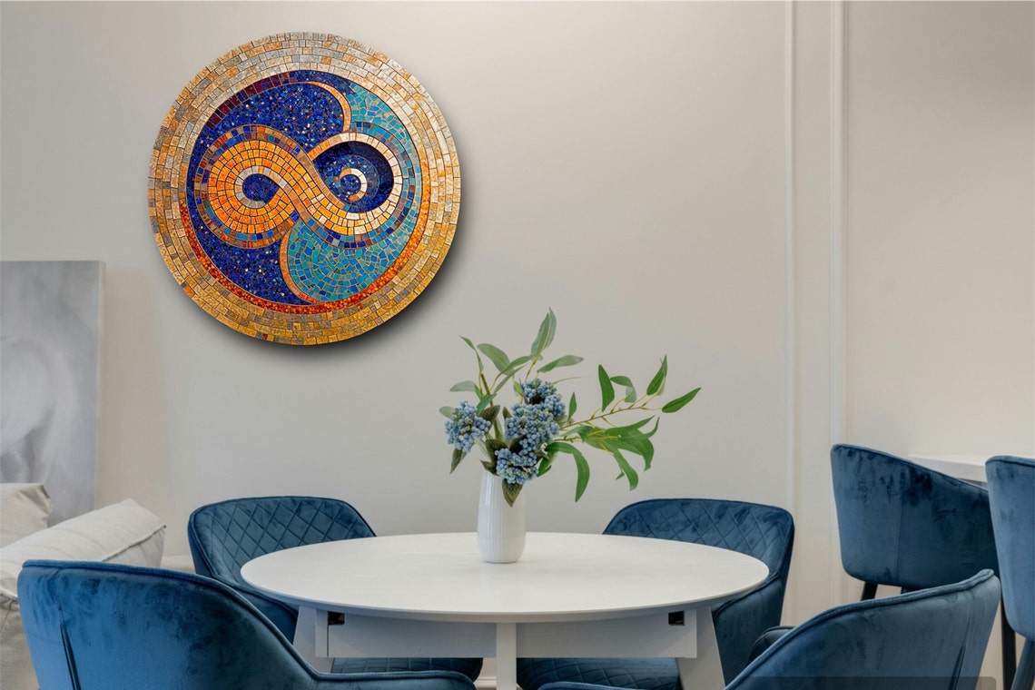 Infinity Symbol Round Ancient Mosaic Modern Art Round Glass Wall Art ...