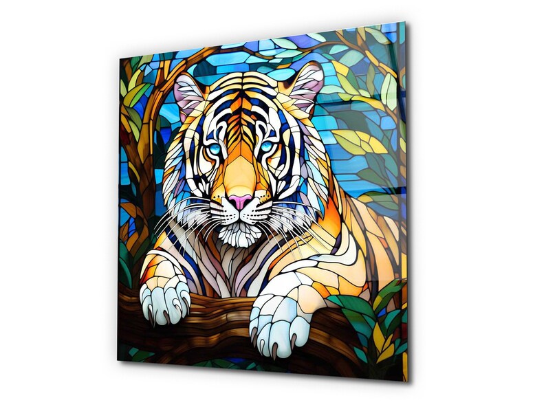 Stained Glass Tiger Wall Art Tiger Tempered Glass Decor Living Room Art Man Cave Decor