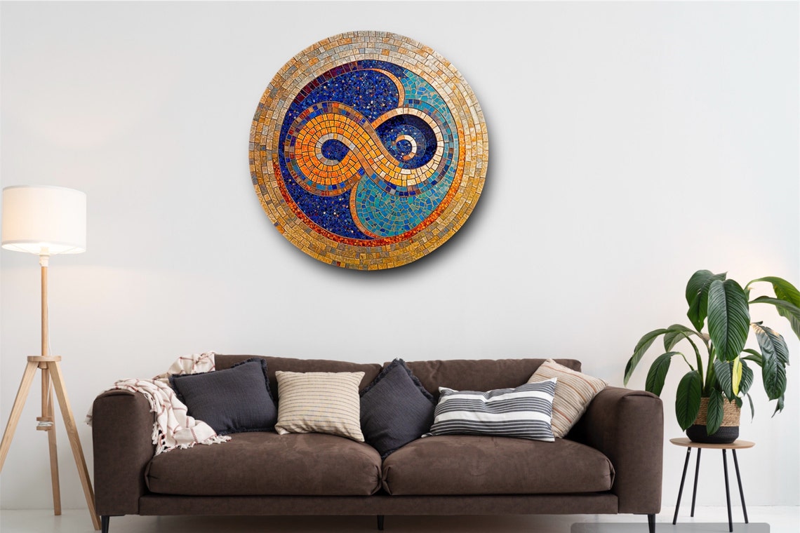 Infinity Symbol Round Ancient Mosaic Modern Art Round Glass Wall Art ...