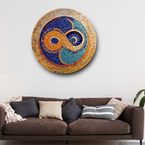 Infinity Symbol Round Ancient Mosaic Modern Art Round Glass Wall Art ...