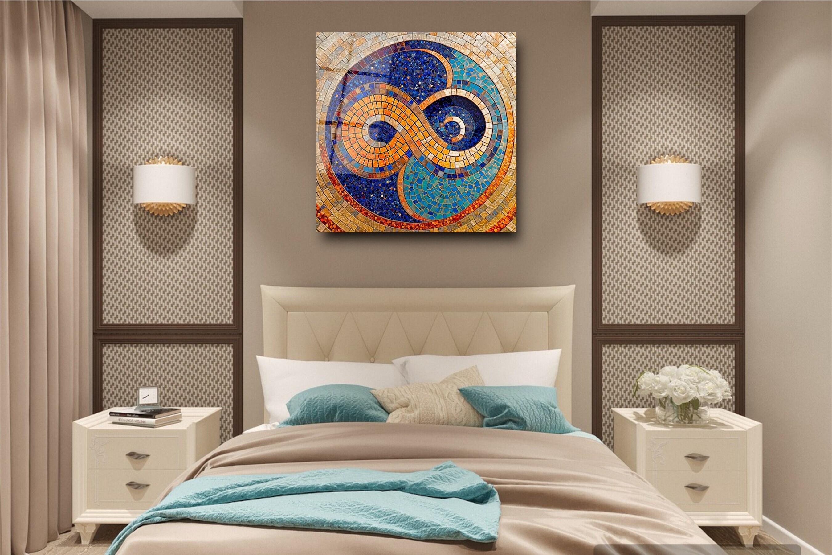 Infinity Symbol Round Ancient Mosaic Modern Art Round Glass Wall Art ...