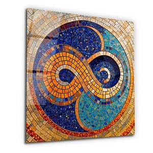 Infinity Symbol Round Ancient Mosaic Modern Art Round Glass Wall Art ...