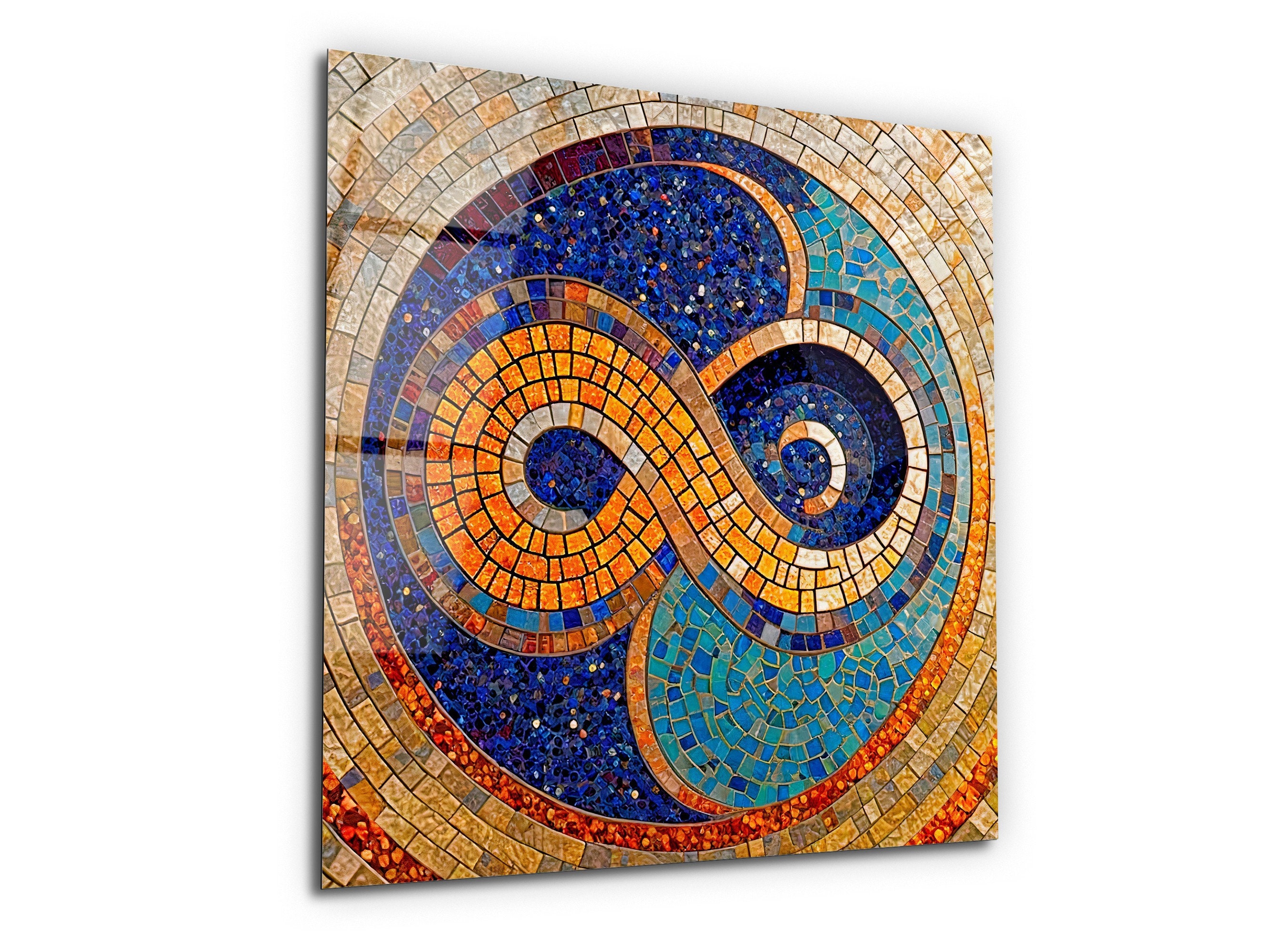Infinity Symbol Round Ancient Mosaic Modern Art Round Glass Wall Art ...