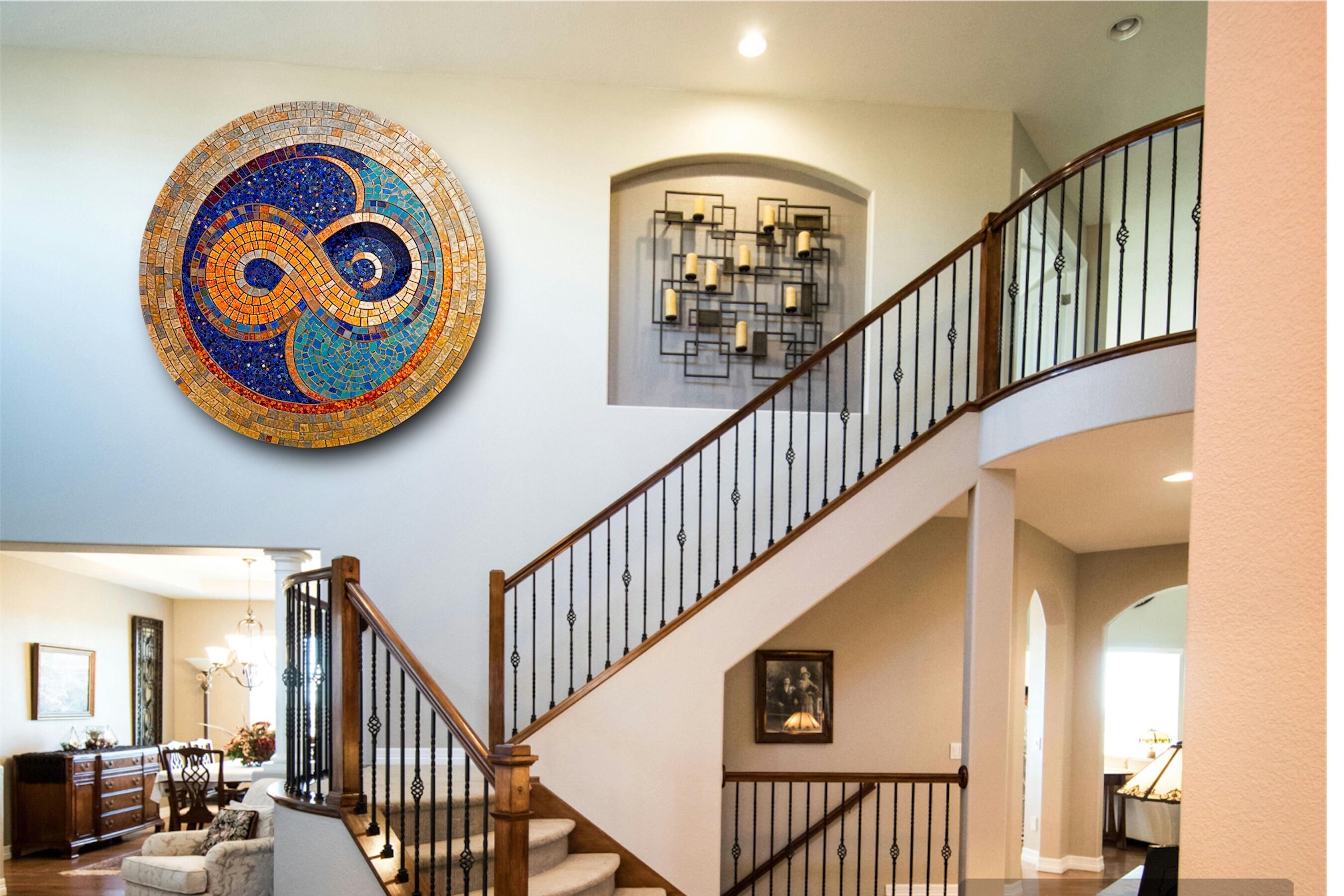 Infinity Symbol Round Ancient Mosaic Modern Art Round Glass Wall Art ...
