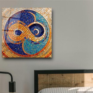Infinity Symbol Round Ancient Mosaic Modern Art Round Glass Wall Art ...