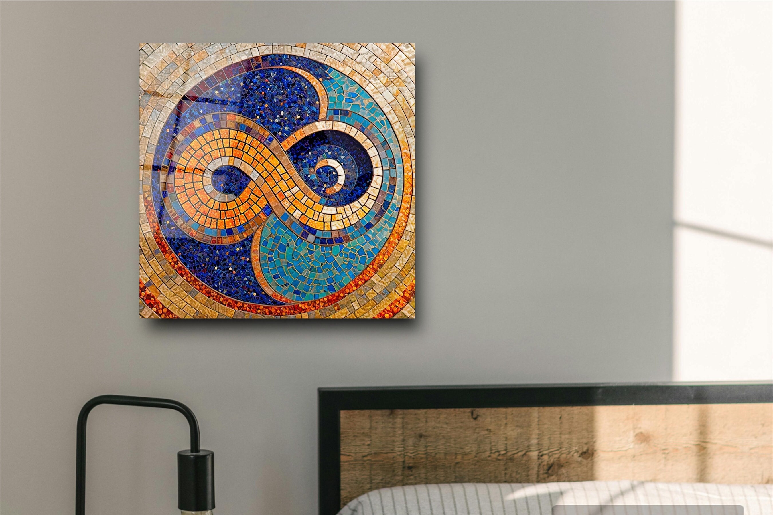 Infinity Symbol Round Ancient Mosaic Modern Art Round Glass Wall Art ...
