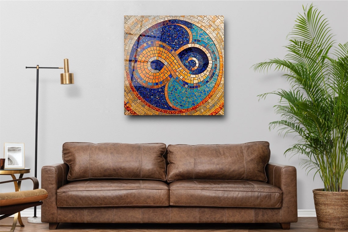 Infinity Symbol Round Ancient Mosaic Modern Art Round Glass Wall Art ...