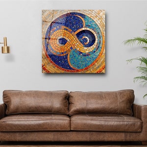 Infinity Symbol Round Ancient Mosaic Modern Art Round Glass Wall Art ...
