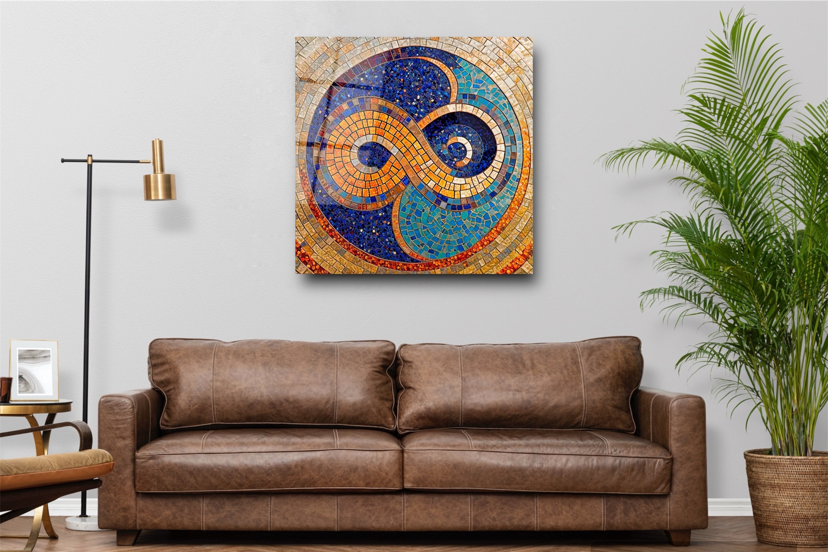 Infinity Symbol Round Ancient Mosaic Modern Art Round Glass Wall Art ...