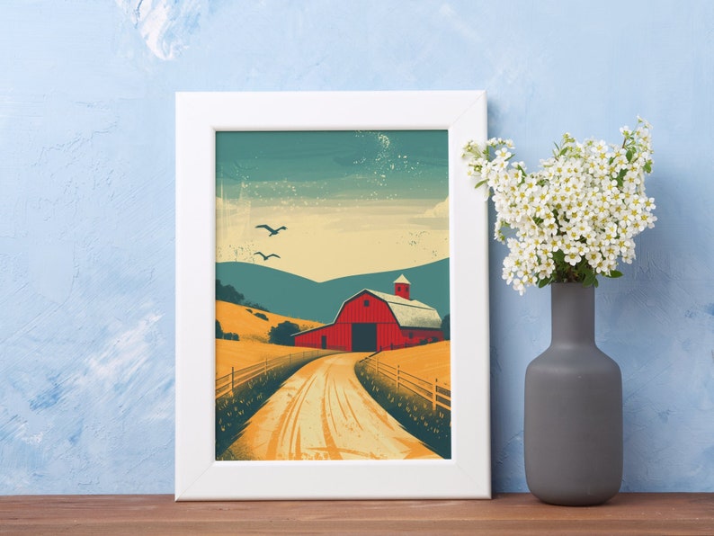 Retro Red Barn Poster 9x11 Vintage Farm Print Country Living Big Red ...
