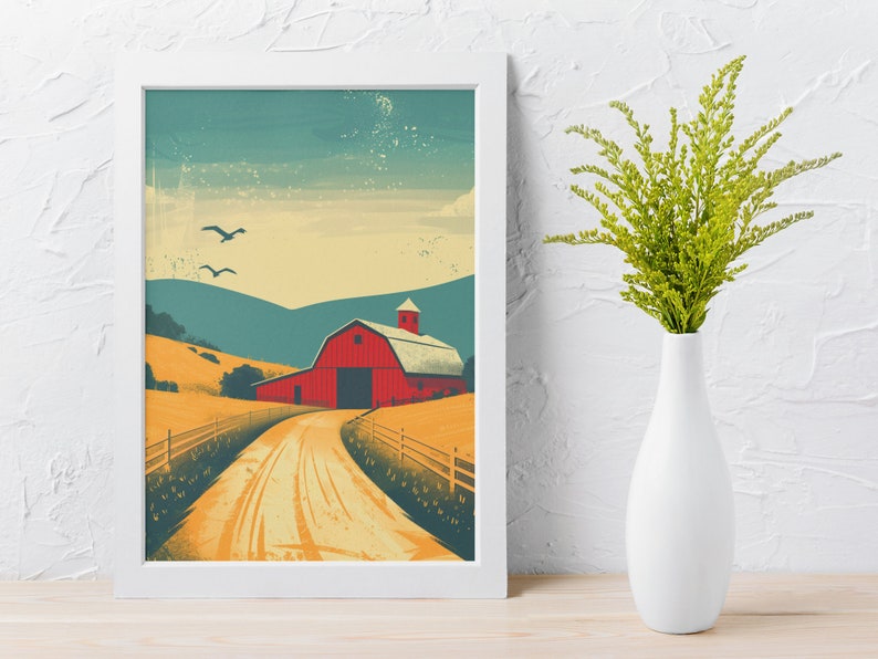 Retro Red Barn Poster 9x11 Vintage Farm Print Country Living Big Red ...