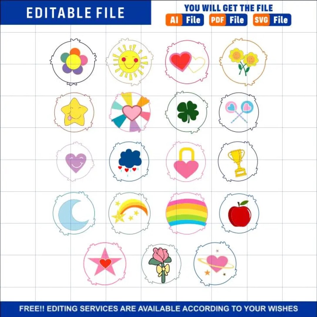 Celebrate With Care Bears: Vector Birthday Badges for a Super Fun ...