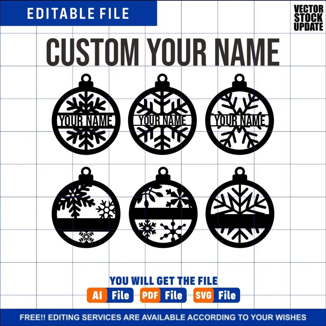 Split Snowflake SVG Files, Personalized Snowflake Bundle SVG, Ornament ...