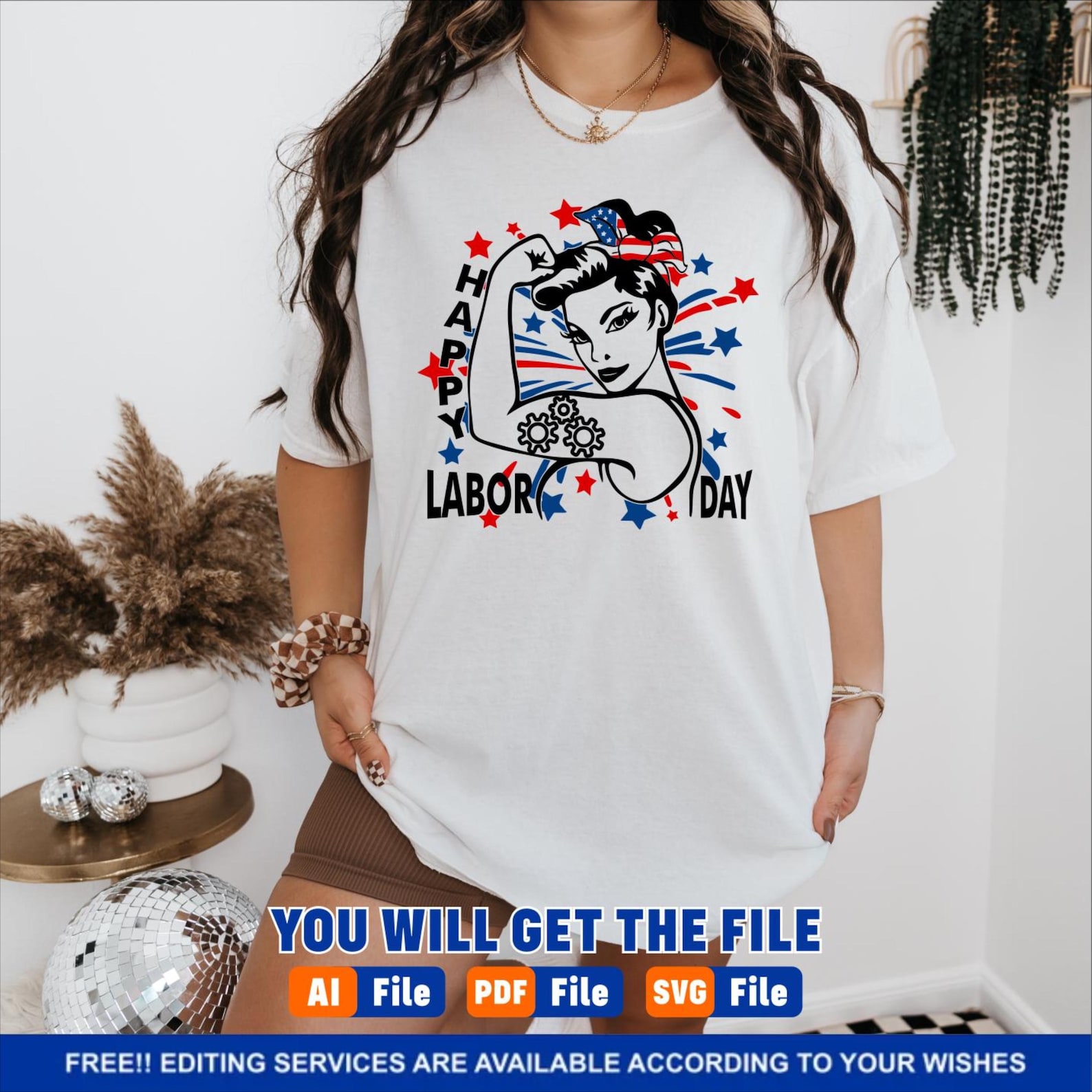 Happy Labor Day, Rosie the Riveter SVG PNG EPS Union Worker Labor Day ...