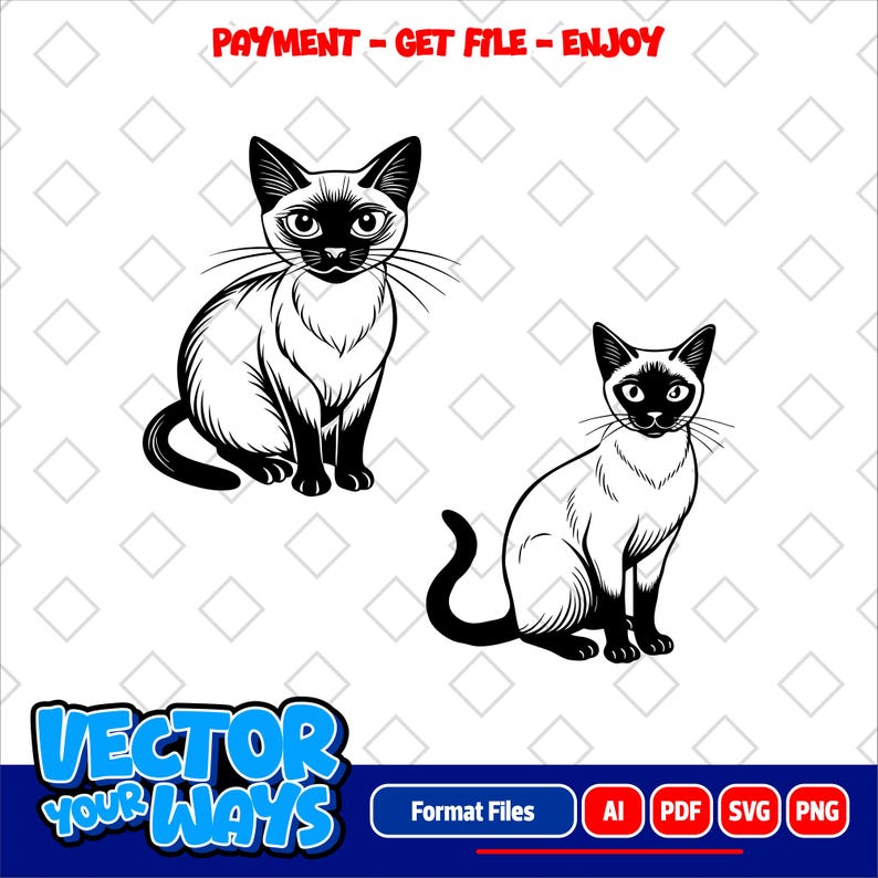 Siamese Cat SVG PNG Cut Files for Cricut, Silhouette Digital Download ...