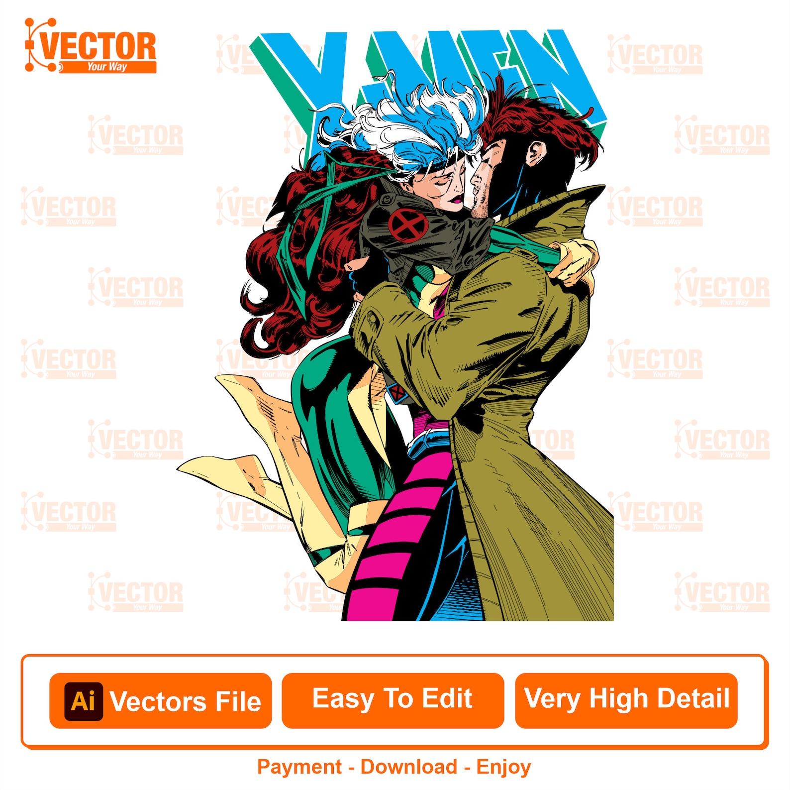 Rogue & Gambit Vector, Superhero Vector File , Marvel Vintage , Marvel ...